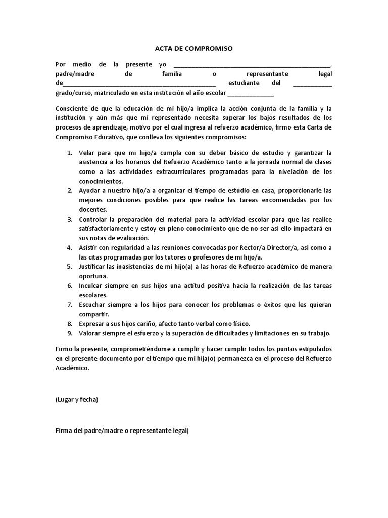 Acta de Compromiso Estudiantil | PDF