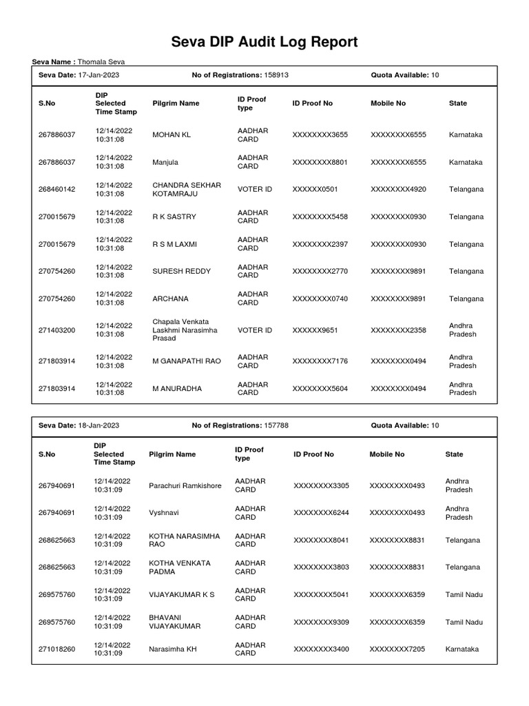 Seva DIP Audit Report Summary | PDF