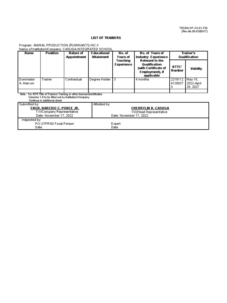 Tesda Op Co 01 F20 | PDF | Vocational Education | Qualifications