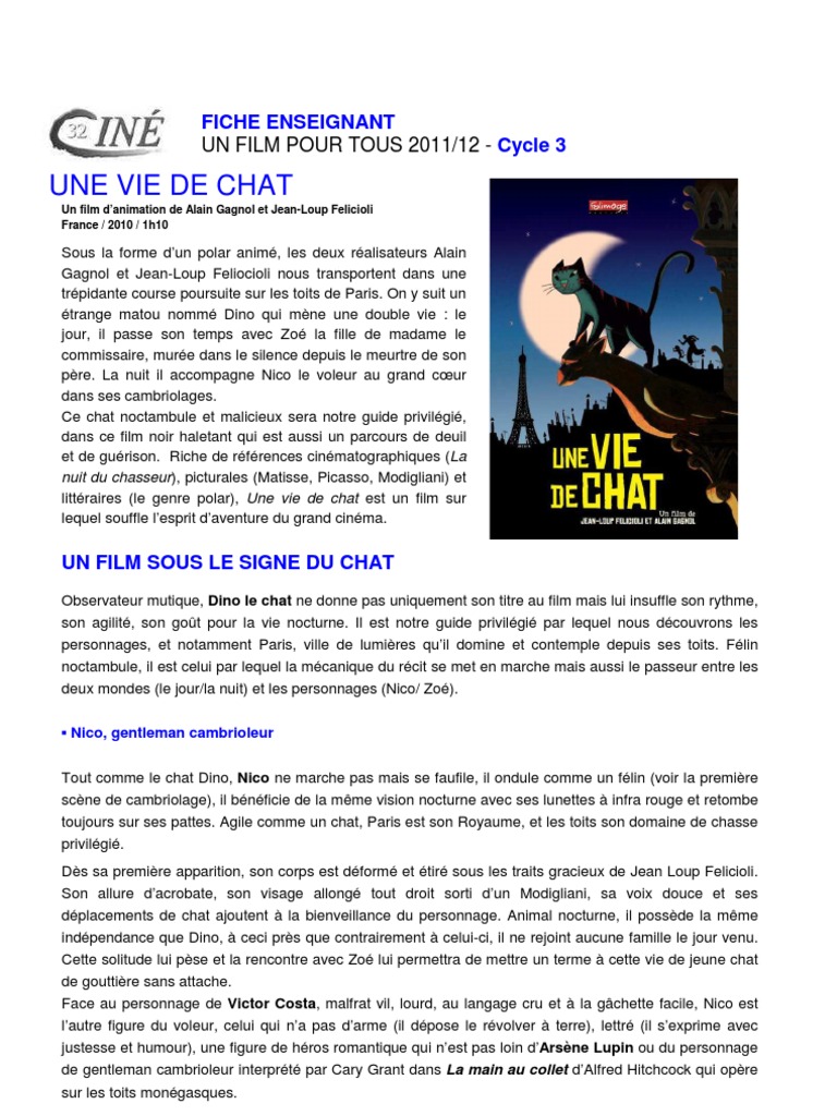 Une - Vie - de - Chat Dossier Pédagogique | PDF | Chats | Cinématographie