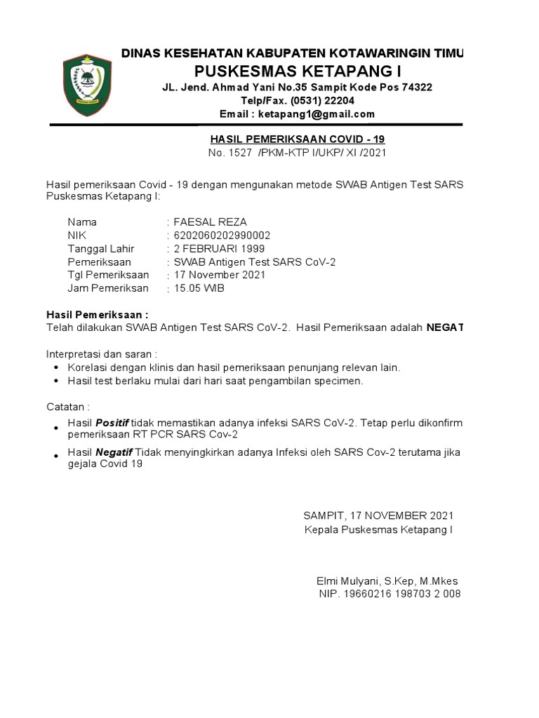 Surat Rafid Antigen | PDF