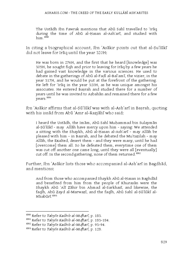 Creed Kullabi Asharis p829 | PDF | Islamic Philosophy | Islamic Branches