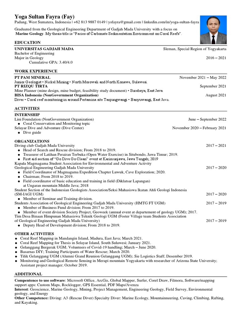 CV Yoga Sultan Fayra | PDF | Earth Sciences
