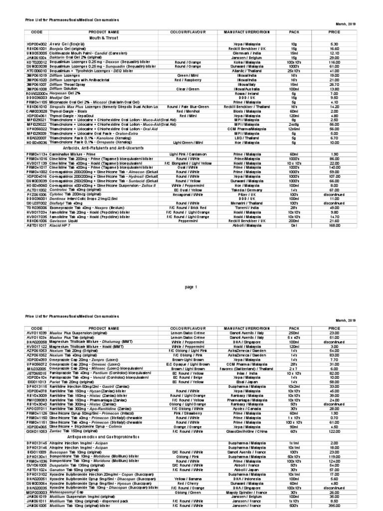 Mayflax - Price List March 2019 | PDF | Medical Treatments | Pharmaceutical Sciences