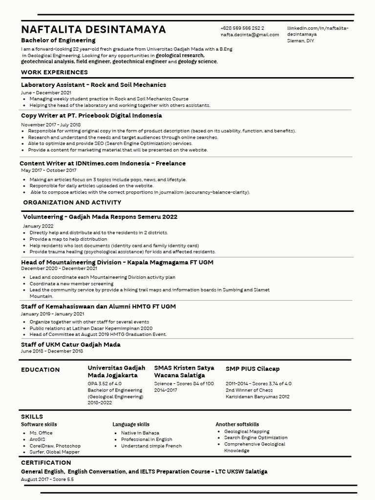 Geological Engineering Graduate Resume | PDF | Science | Engineering