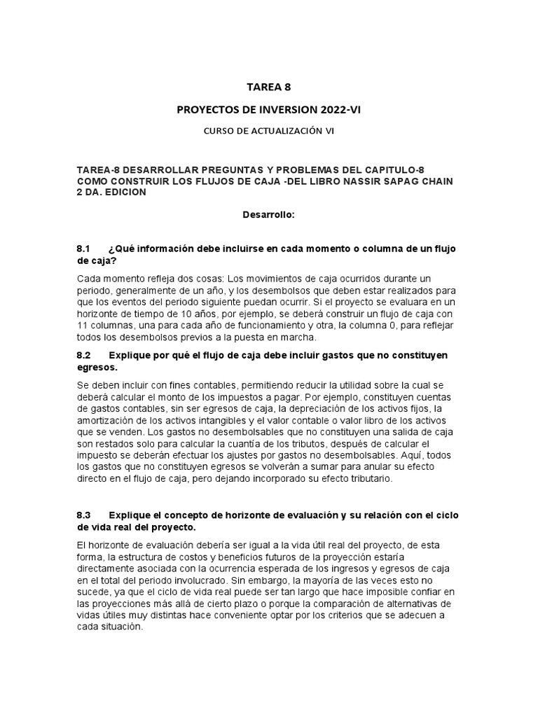 Xtarea 8 - Proyectos de Inversion 2022 Vi | PDF | Arrendamiento | Depreciación