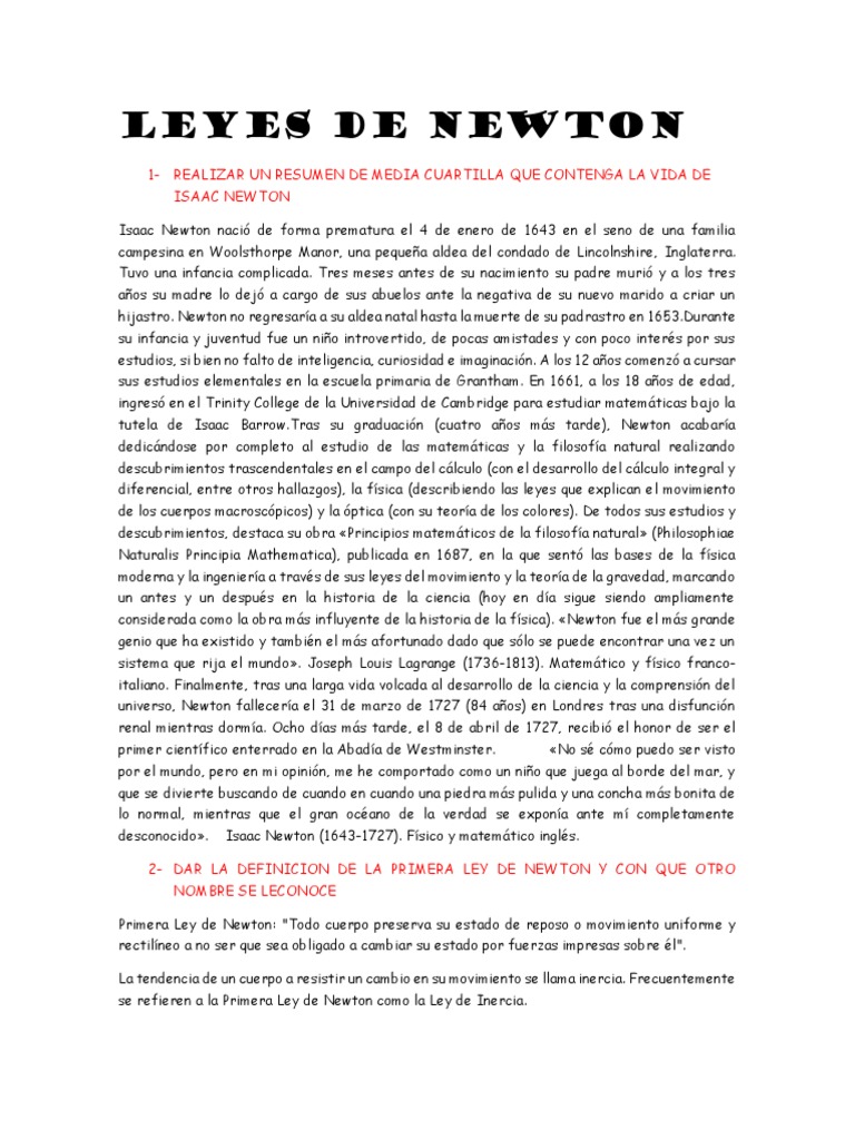 LEYES DE NEWTON | PDF | Fuerza | Inercia