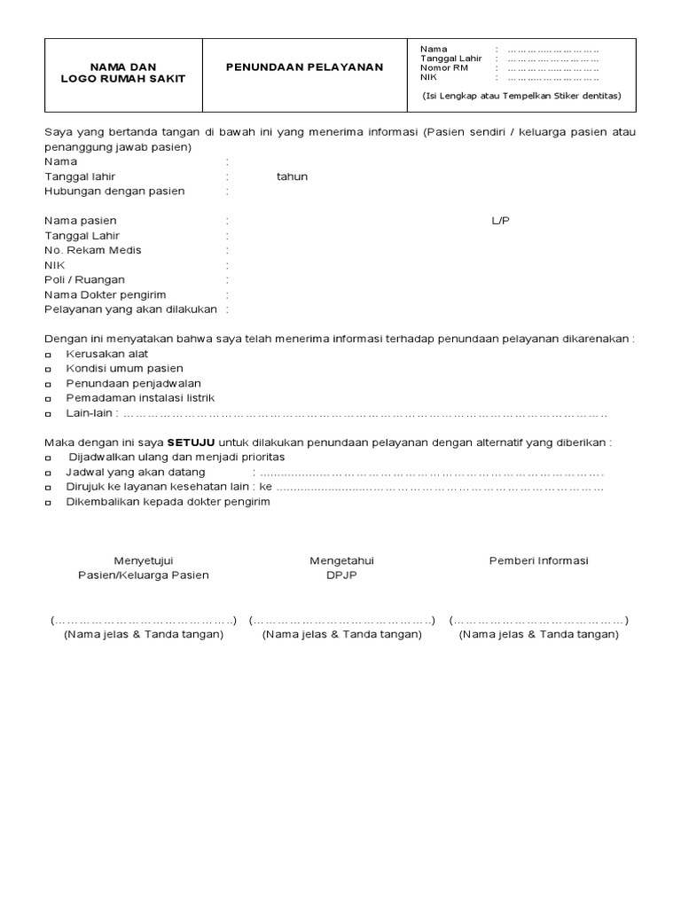 Form Penundaan Pelayanan | PDF