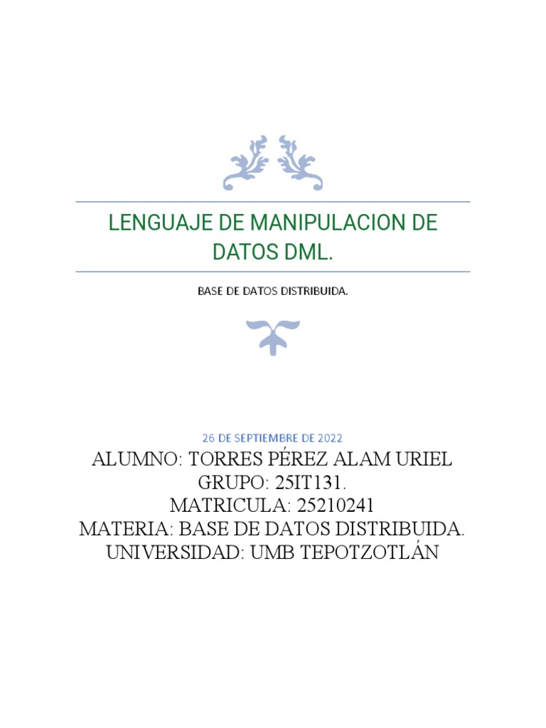 Manipulación de Datos DML en SQL | PDF | Desarrollo de software ...