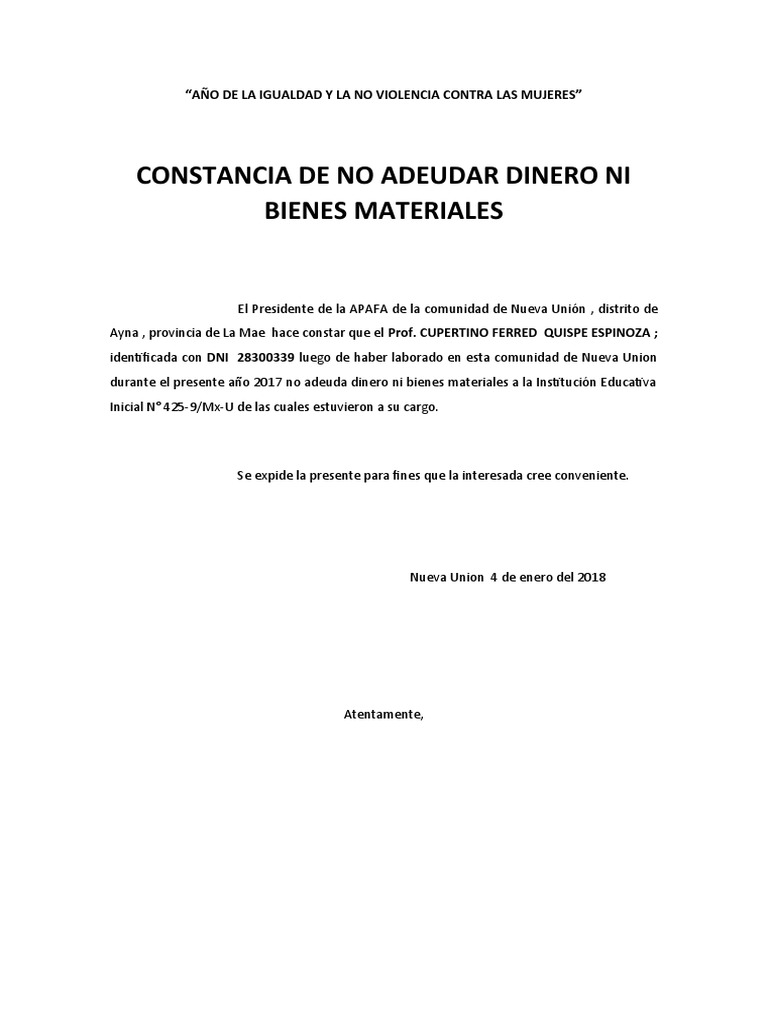 Constancia de No Adeudar | PDF