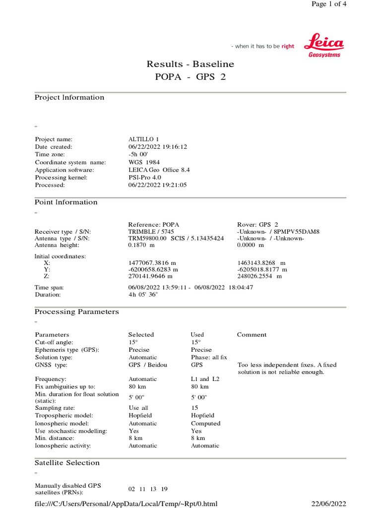 Results of GPS Baseline Processing Between Reference Station POPA and ...