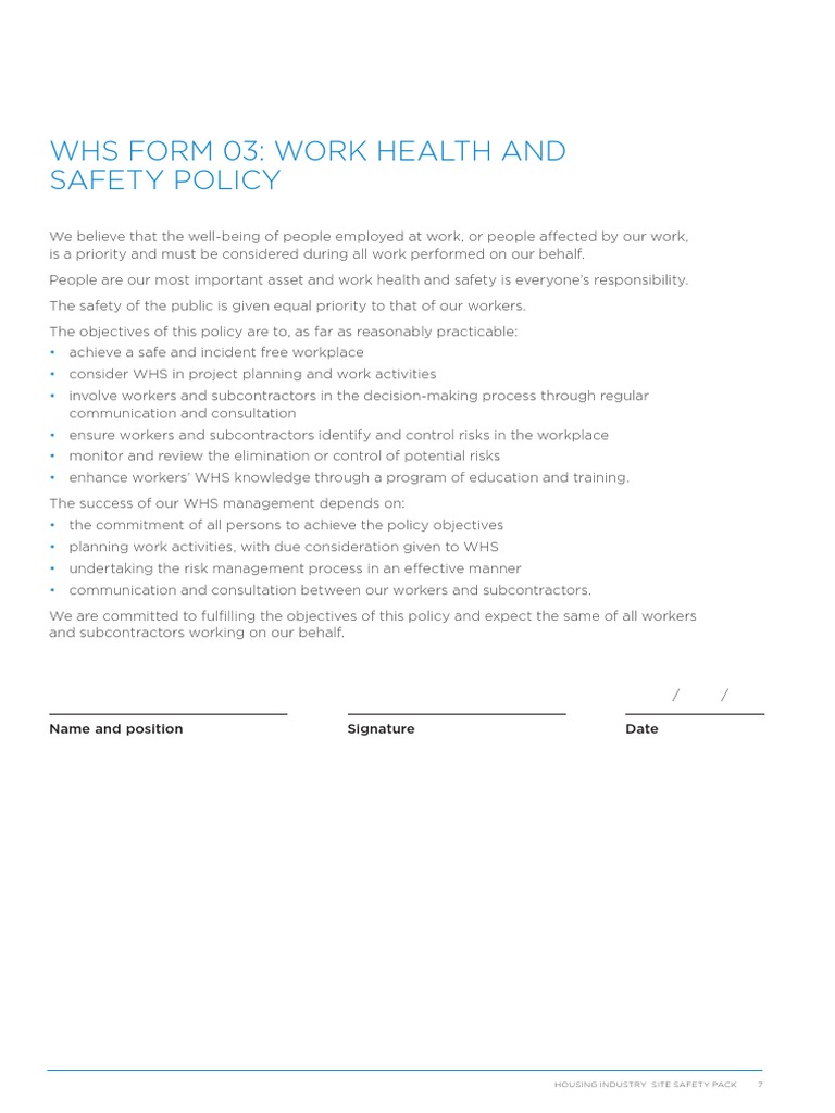 Form 3 Work Health and Safety Policy | PDF | Risk | Occupational Safety ...