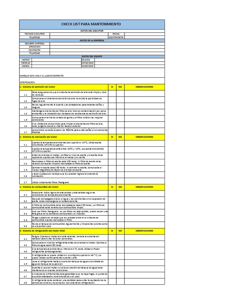 Check List Motor | PDF | Ingeniería mecánica