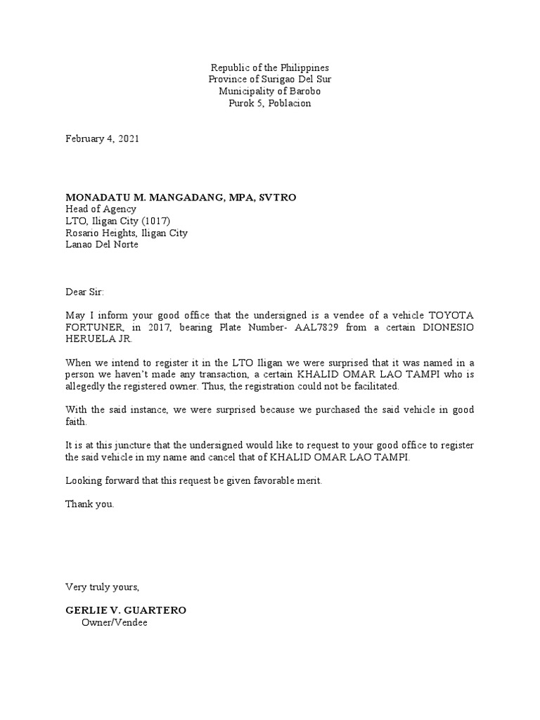 Request for LTO Name Change | PDF