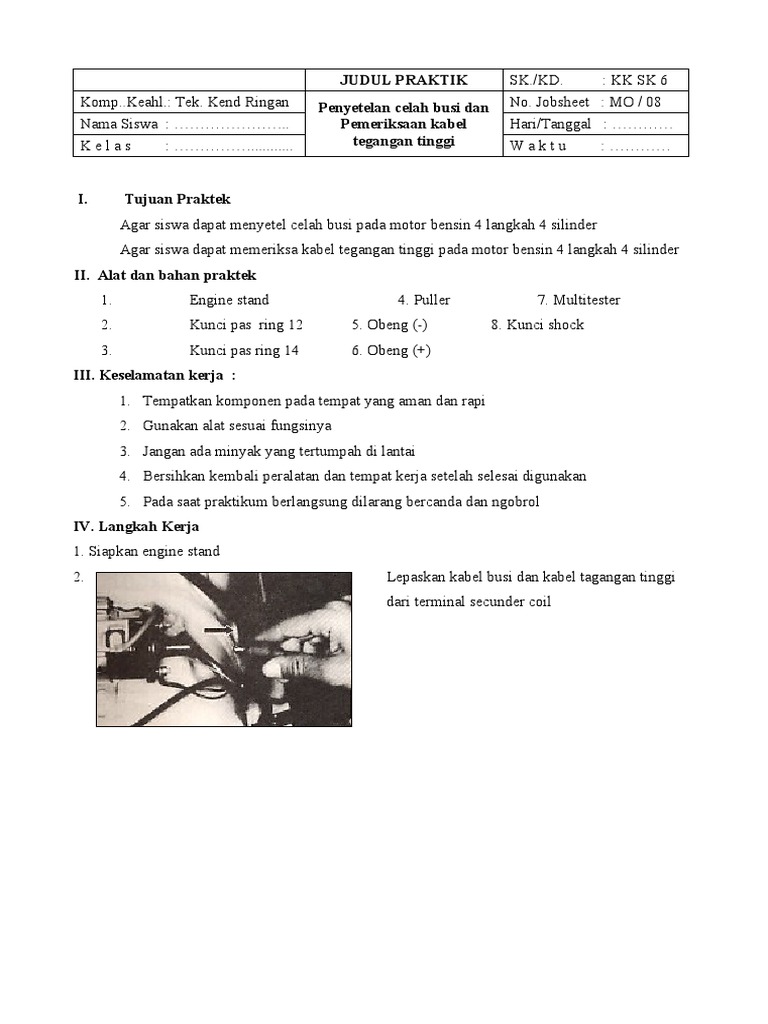 Penyetelan Celah Busi Dan Pemeriksaan Kabel Tegangan Tinggi | PDF