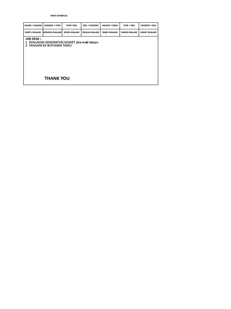 Mod Schedule Pdf