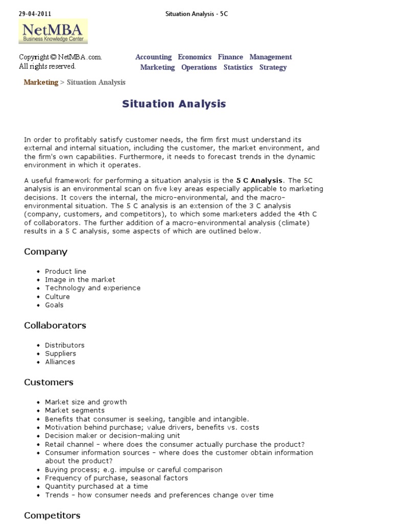 Situation Analysis - 5C | PDF | Market Analysis | Marketing