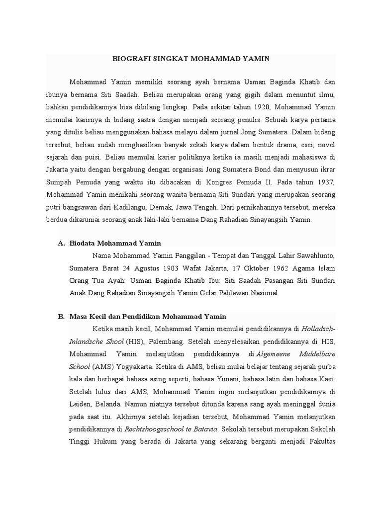 Biografi Singkat Mohammad Yamin | PDF Biografi Singkat Mohammad Yamin | PDF