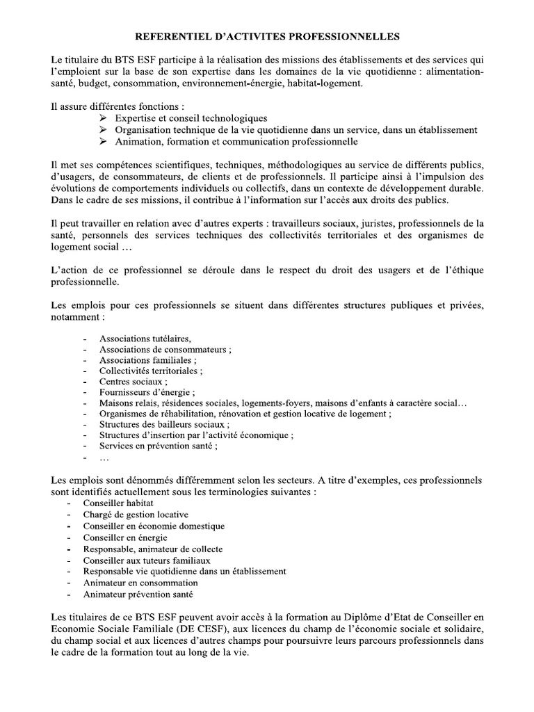 Extrait Du Référentiel de BTS ESF | PDF