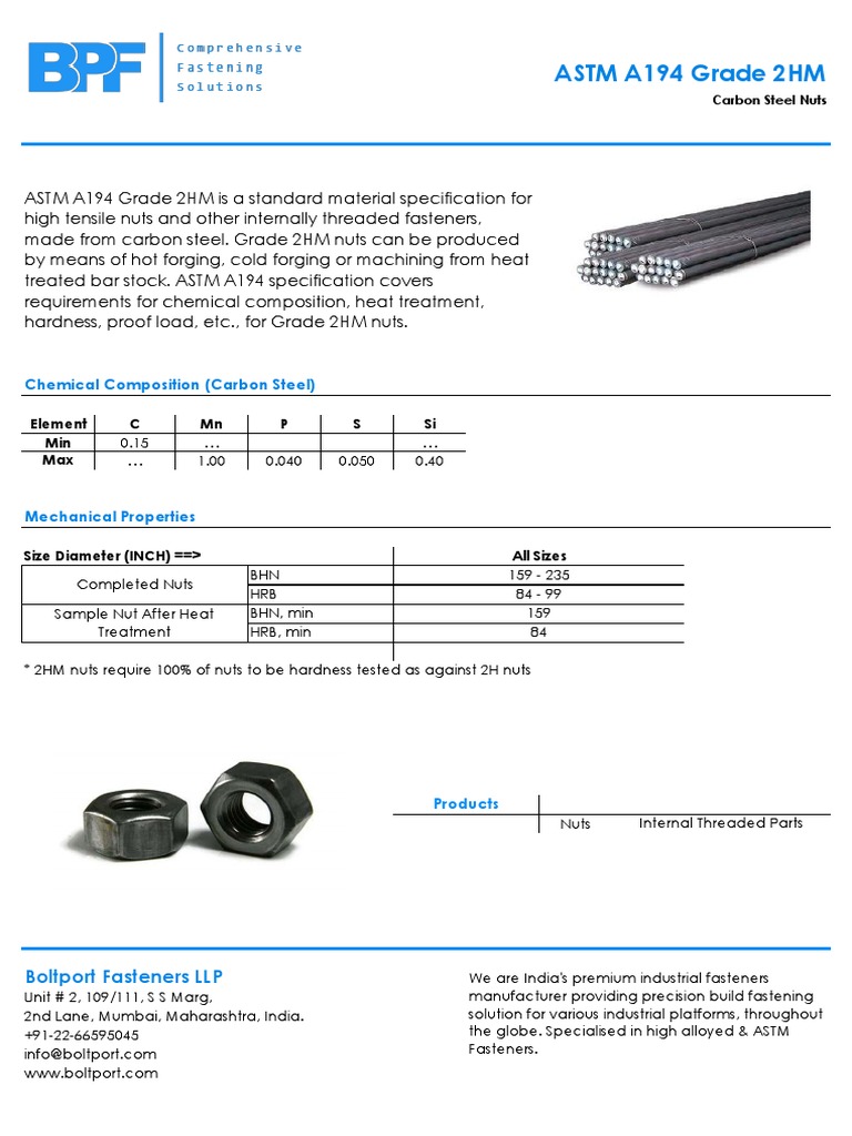ASTM A194 Grade 2HM Nuts Overview | PDF