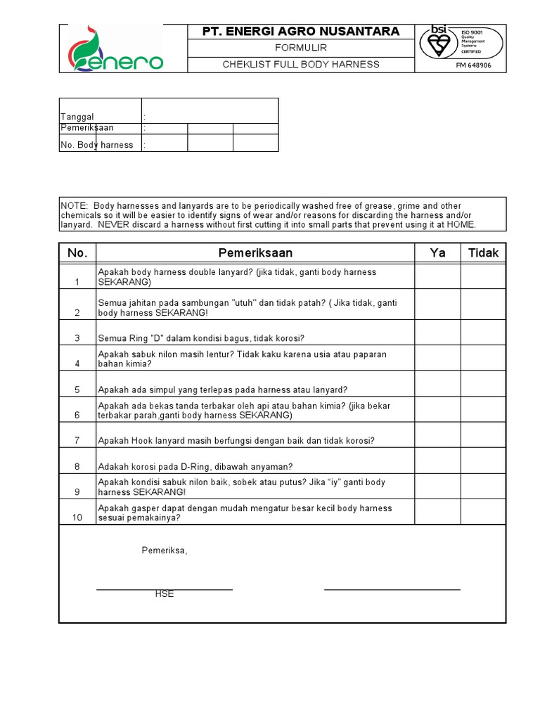 ENR - fm.HSE.24 Full Body Harness & HouseKeeping | PDF