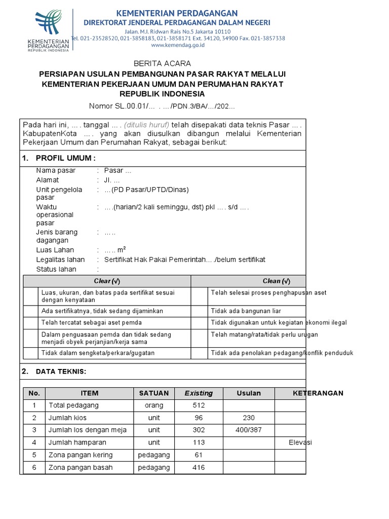 A. Form BA Justek Pasar PUPR | PDF