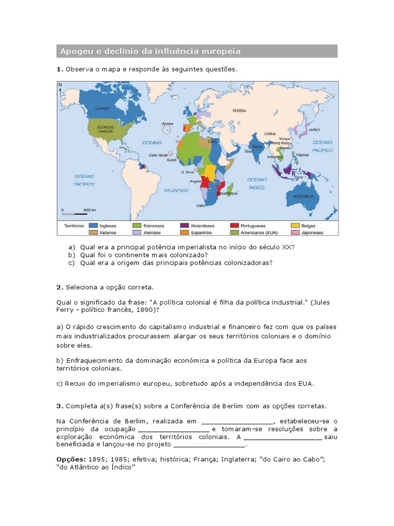 Apogeu e Declínio Da Influência Europeia Ficha 2021 | PDF | Europa ...
