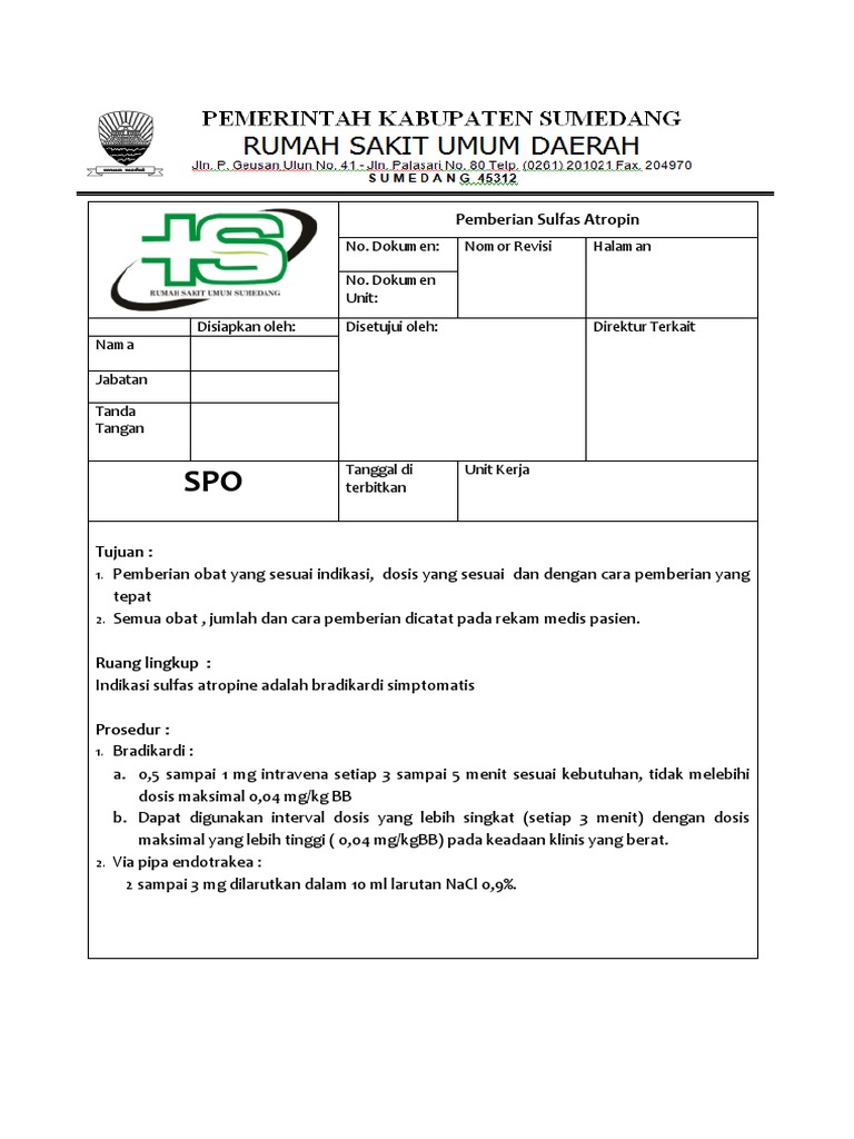 Dosis dan Pemberian Sulfas Atropin | PDF
