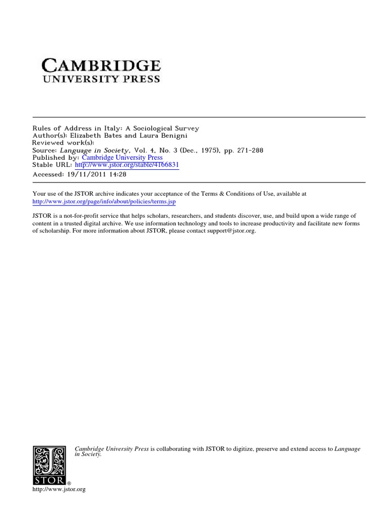 Rules of Address in Italy | PDF | Sociolinguistics | Sampling (Statistics)