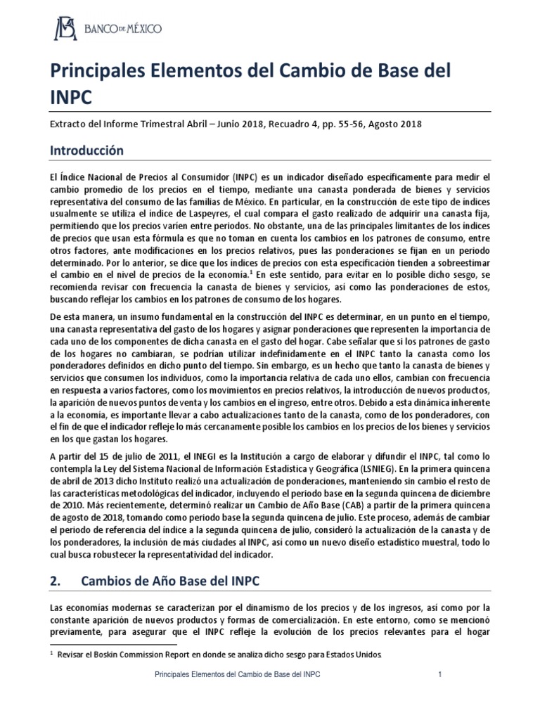 Principales Elementos Del Cambio de Base Del Inpc: Introducción | PDF | Consumo (economía) | México