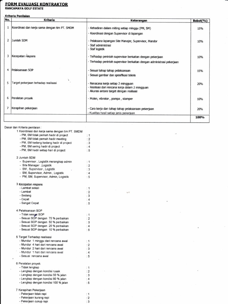 Form Evaluasi Kontraktor | PDF