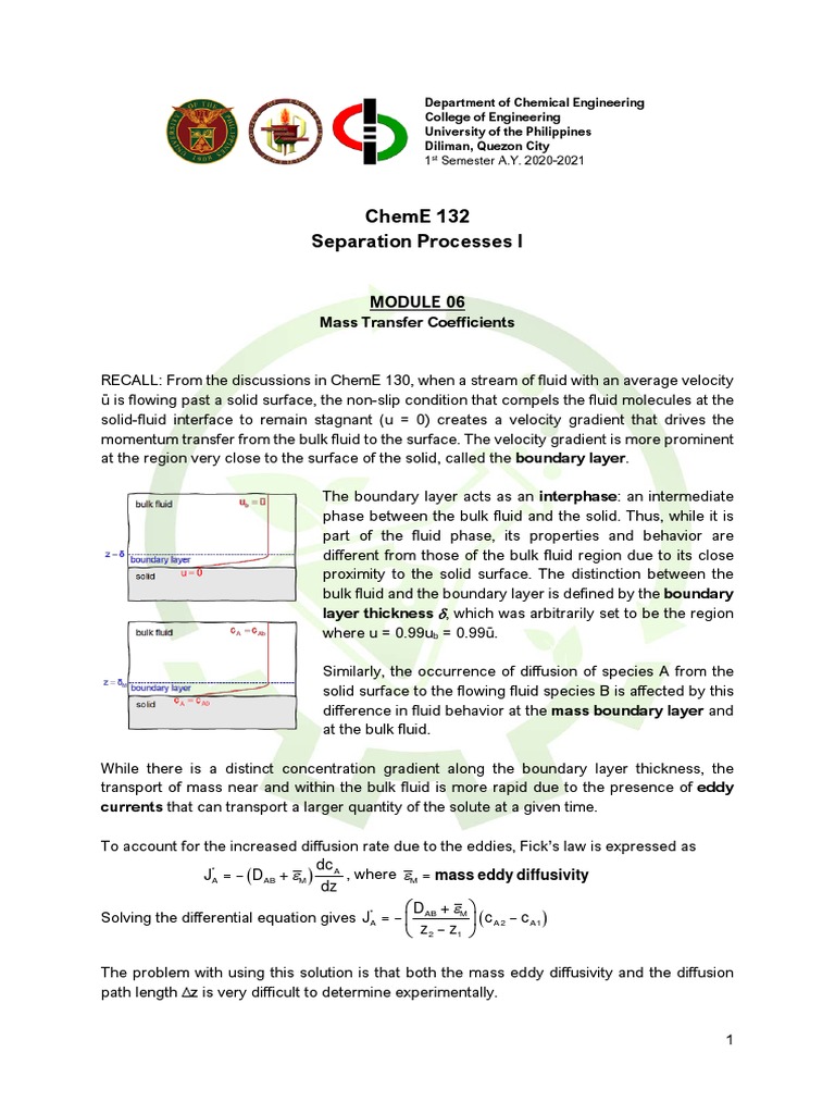 ChemE 132 Module 06 | PDF | Diffusion | Boundary Layer ChemE 132 Module 06 | PDF | Diffusion | Boundary Layer
