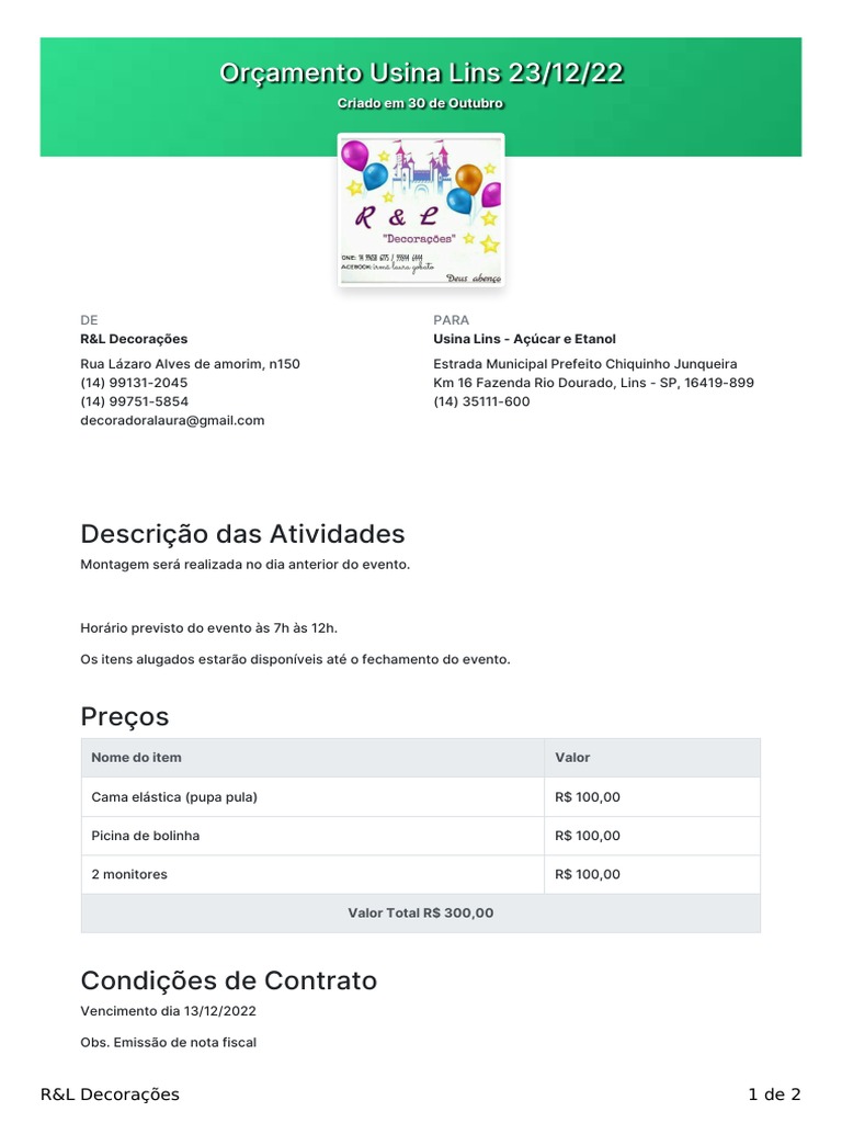 Orcamento Usina Lins 23 12 22 - 2022 10 30 | PDF Orcamento Usina Lins 23 12 22 - 2022 10 30 | PDF