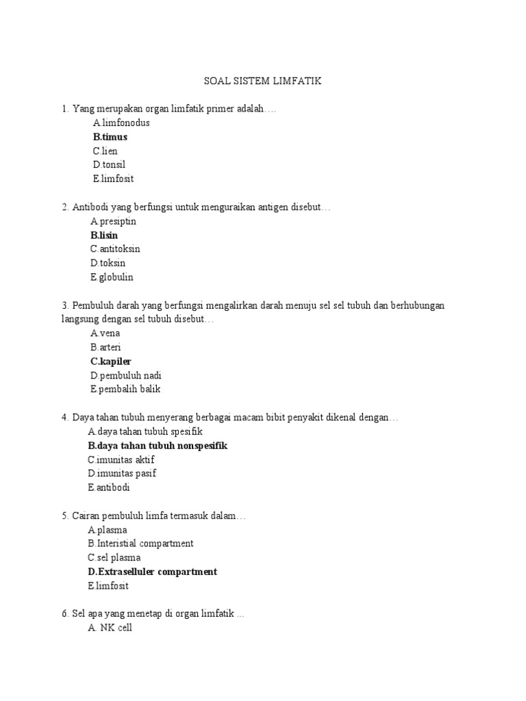 Soal Sistem Limfatik - Kel 12 | PDF