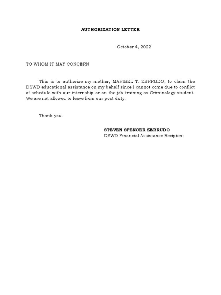Authorization Letter | PDF