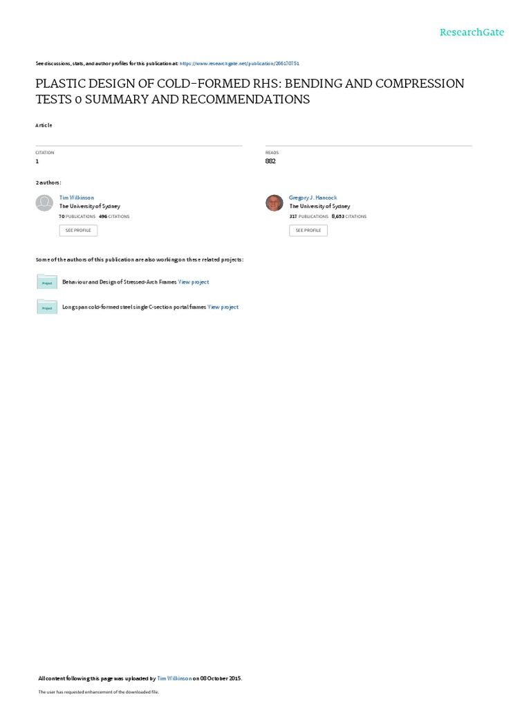Plastic Design of Cold-Formed RHS Bending and Comp | PDF | Buckling ...
