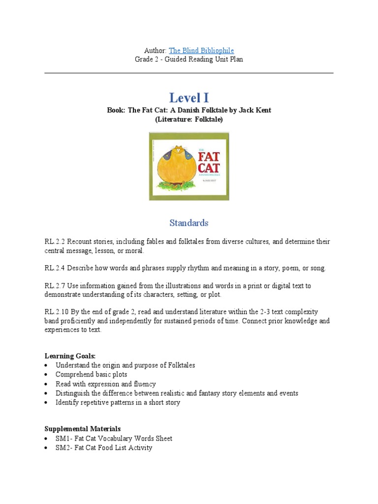 The Fat Cat Level I Guided Reading Book Study | PDF | Folklore | Books