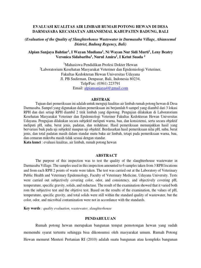 Evaluasi Kualitas Air Limbah RPH Sapi - PPDH 21N | PDF