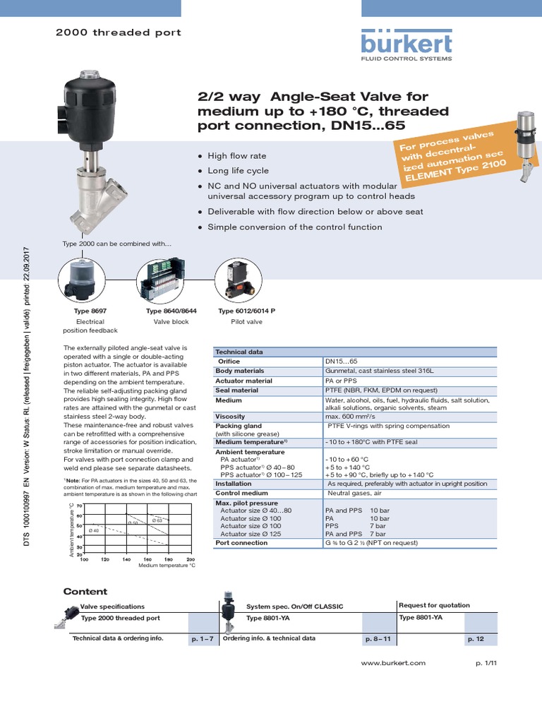 Burkert Type 2000 Valve Specifications | PDF | Valve | Actuator