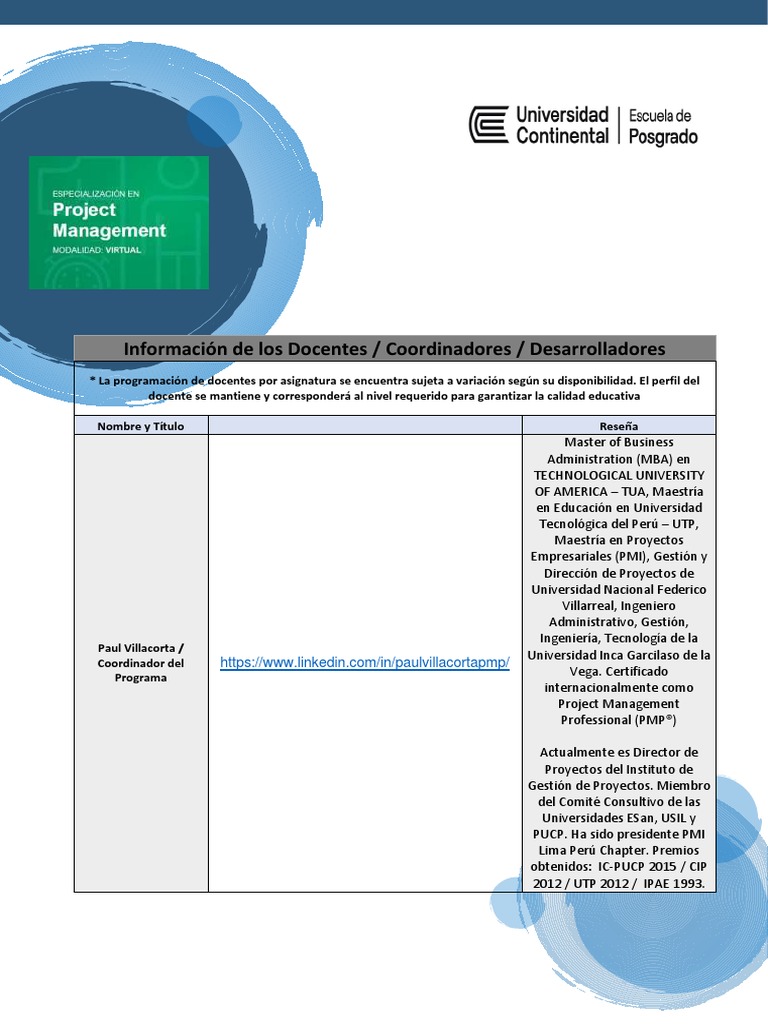 Plana Project Management | PDF | Gestión de proyectos | Máster en ...