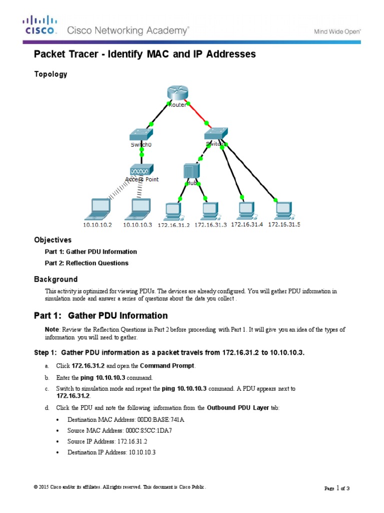373 5.3.1.3 Packet Tracer - Identify MAC and IP Addresses | PDF | I Pv6 | Router (Computing)