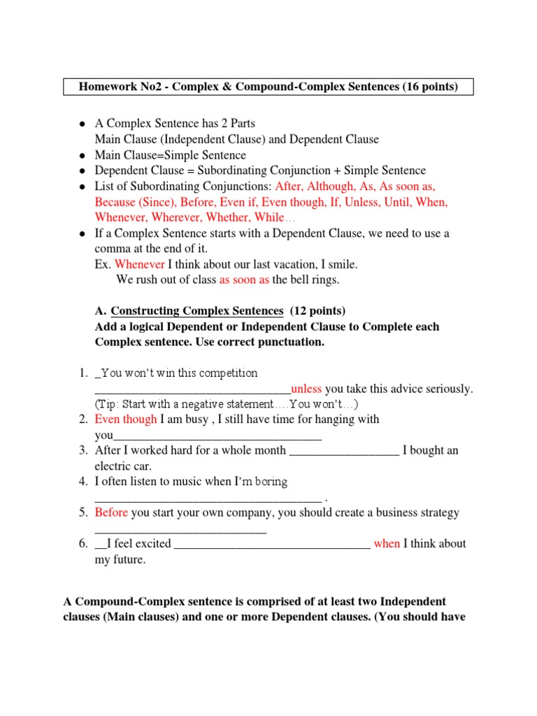 HW2 Complex & Compound-Complex Sentences | PDF