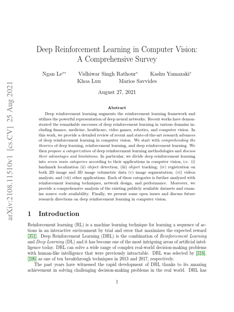 Deep Reinforcement Learning in Computer Vision: A Comprehensive Survey ...