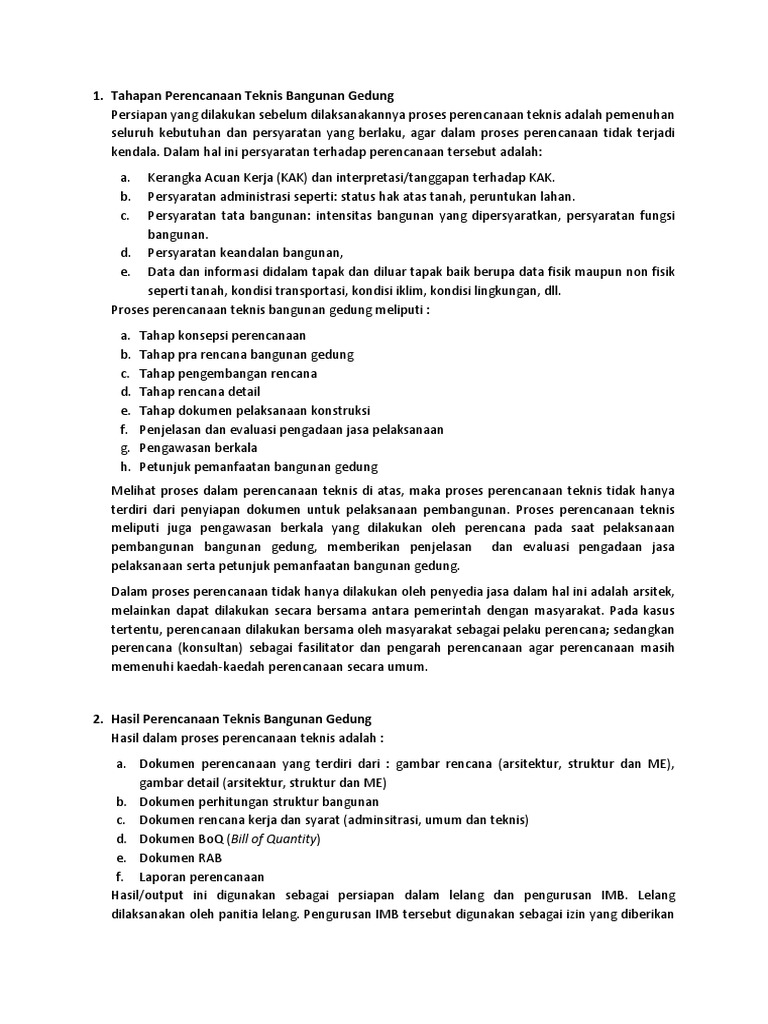 Tahapan Perencanaan Teknis Bangunan Gedung | PDF