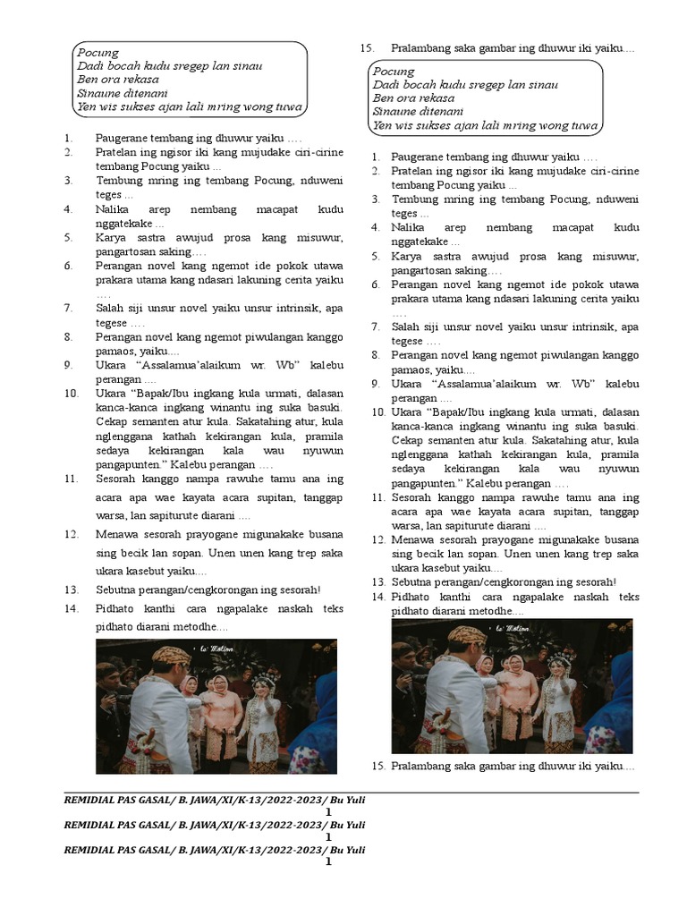 Soal B. Jawa Xi Pas Gasal 20222023 | PDF