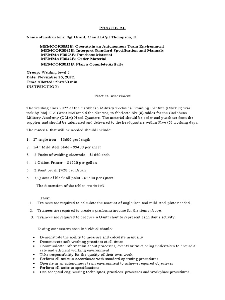 SGT Grant C Practical Lev 2 | PDF | Structural Steel | Welding