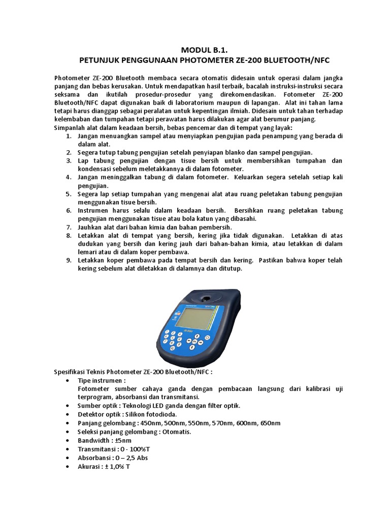 Panduan Penggunaan Photometer ZE-200 | PDF