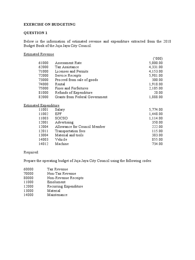 EXERCISE On Budgeting - Q1 | PDF