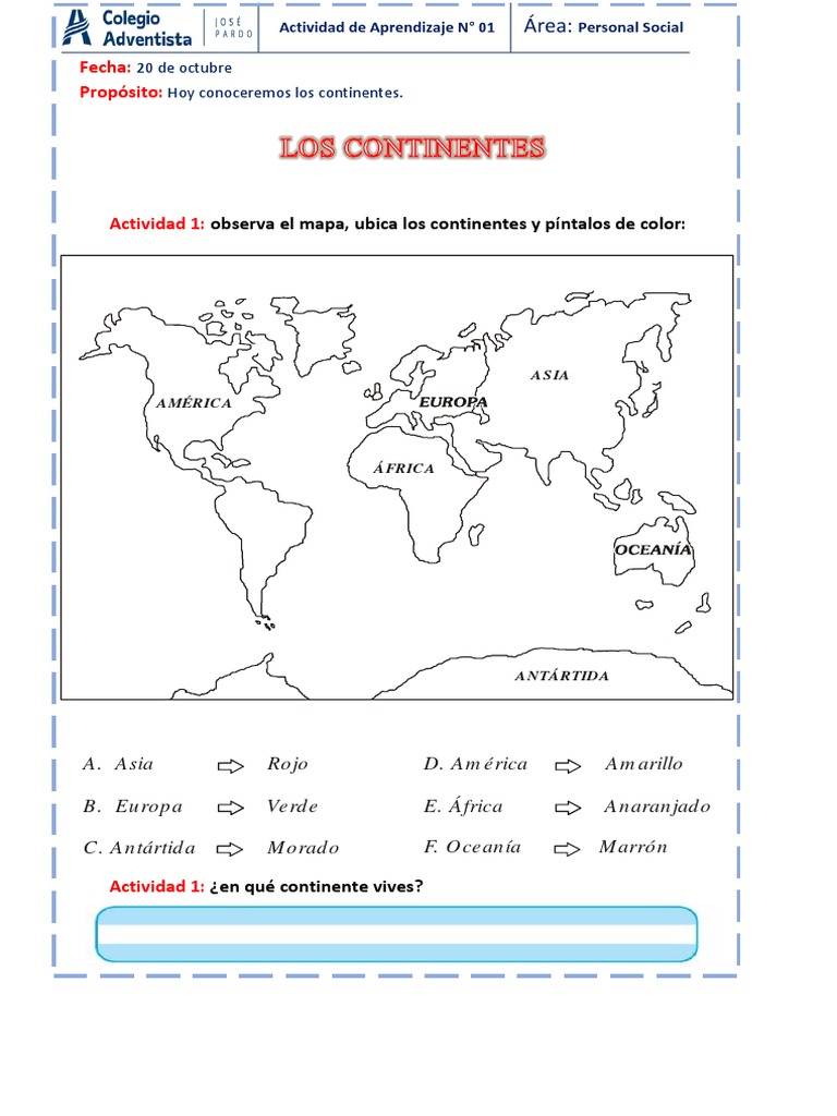 Fichas De Continentes – Mapa de los continentes y océanos – FGVOCF