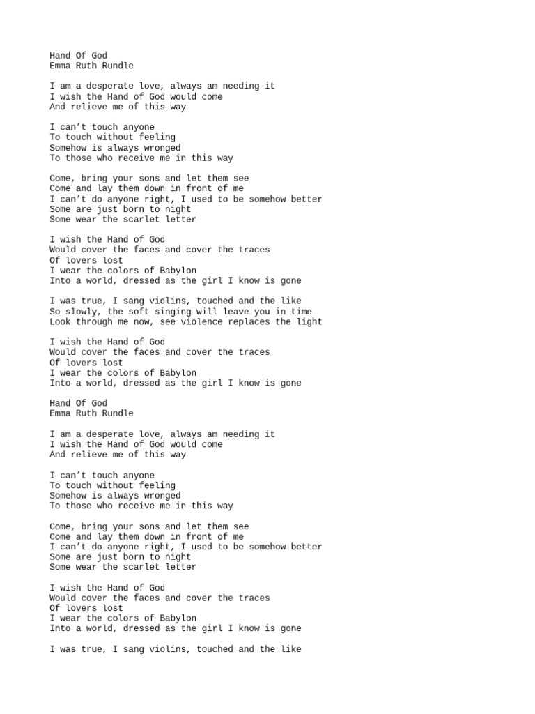 Hand of God Lyrics by Emma Ruth Rundle | PDF